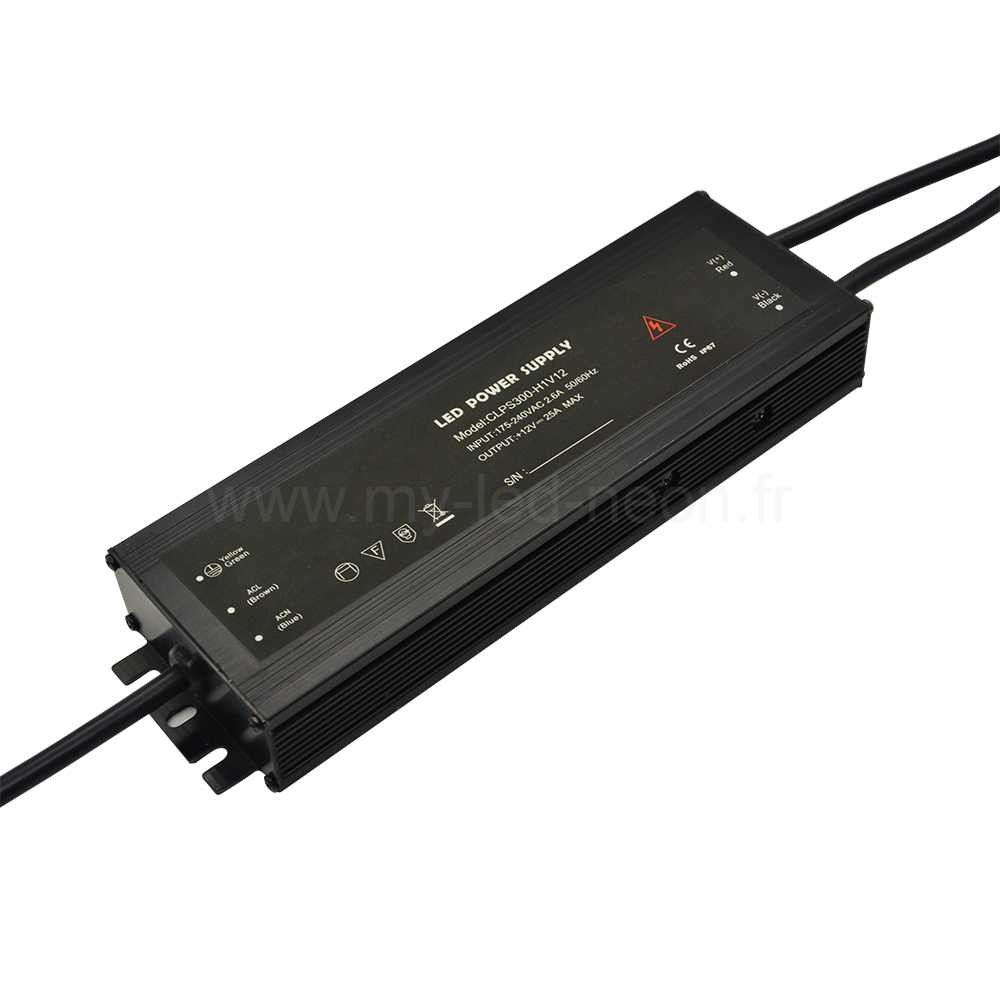 bloc d'alimentation 300w 12v 25A IP67 slim